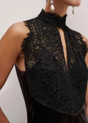 ME+EM Silk Blend Velvet Maxi Dress With Lace Panels