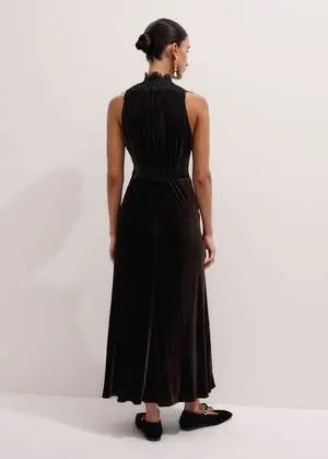 ME+EM Silk Blend Velvet Maxi Dress With Lace Panels