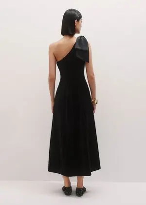 ME+EM Fit And Flare Velvet Maxi Dress With Bow