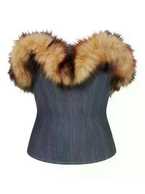David Koma Detachable Faux-fur-trim Corset Top - Blue