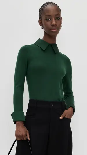 Alice + Olivia Porla Collared Sweater - Green Mystique