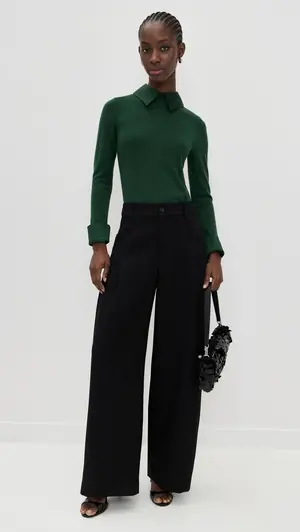 Alice + Olivia Porla Collared Sweater - Green Mystique