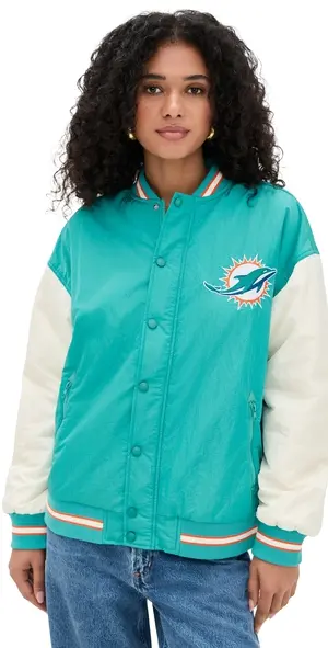 Terez Dolphins Colorblock Bomber Jacket Dolphins Aqua/sugar Swizzle