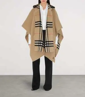 Burberry Cashmere Reversible Hooded Cape - Beige