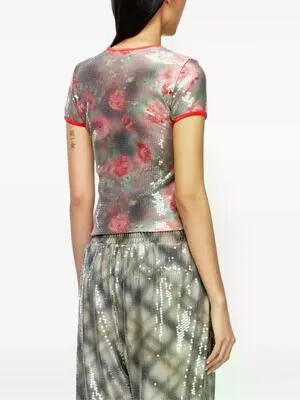 DIESEL® Skinny Floral Print Sequin Top - Brown