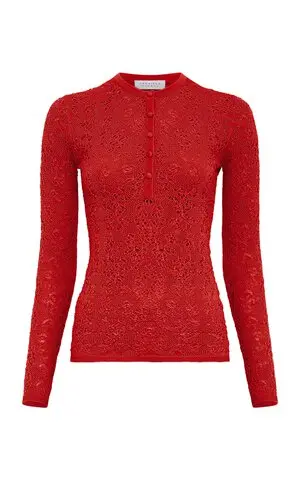 Gabriela Hearst Gaviran Wool-lace Henley Top - Red