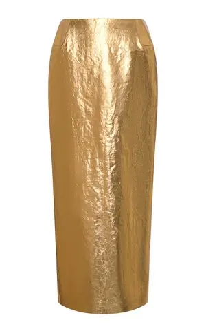 Gabriela Hearst Manuela Foiled Linen Midi Skirt - Gold