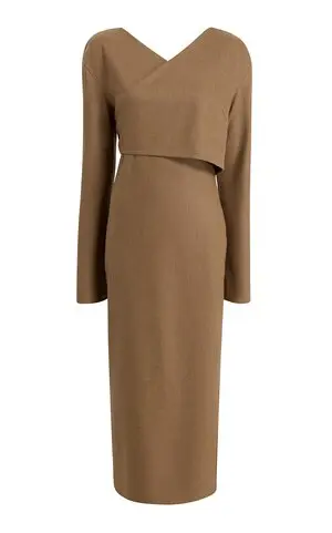 Khaite Aubrey Wool Midi Dress - Brown