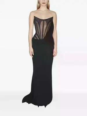 MUGLER Corset Draped Maxi Dress