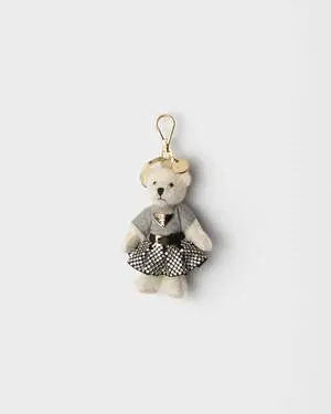 Prada Teddy Keychain Charm White/crystal