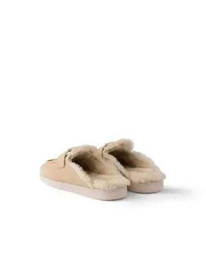 Prada Suede And Shearling Mules - Neutral