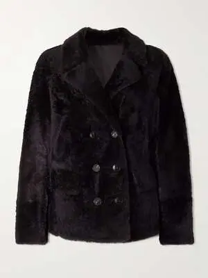 YVES SALOMON Double-breasted Shearling Jacket - Dark Brown