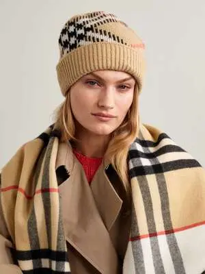 Burberry Checked Ribbed Cashmere-blend Beanie - Sand