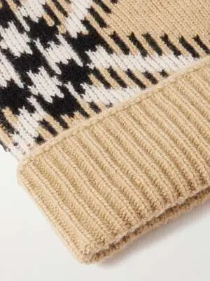 Burberry Checked Ribbed Cashmere-blend Beanie - Sand