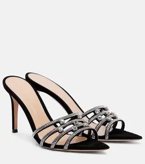 GIANVITO ROSSI 85 Crystal-embellished Mules - Black