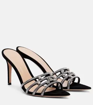 GIANVITO ROSSI Elizabeth Crystal-embellished Suede Mules - Black