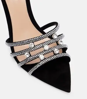 GIANVITO ROSSI Elizabeth Crystal-embellished Suede Mules
