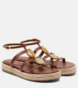 GIANVITO ROSSI Embellished Leather Espadrille Sandals - Brown