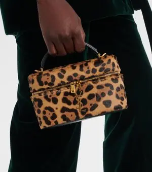 Saint Laurent Gaby Leopard-print Calf Hair Vanity Bag - Brown