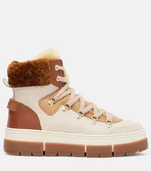 Bogner Shearling-trimmed Leather Ankle Boots