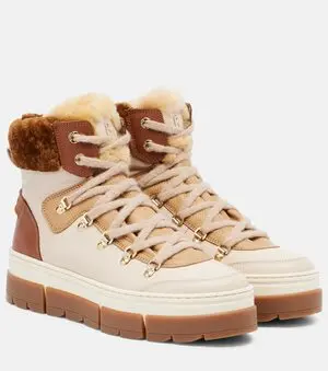 Bogner Shearling-trimmed Leather Ankle Boots - Beige