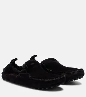 TOD'S Gommino Shearling-lined Suede Driving Shoes - Black