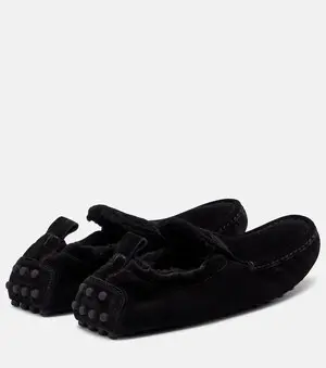 TOD'S Gommino Shearling-lined Suede Driving Shoes - Black