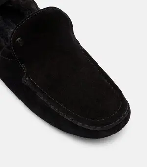 TOD'S Gommino Shearling-lined Suede Driving Shoes - Black