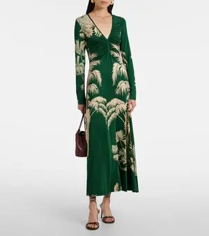 Johanna Ortiz Printed Ruched Jersey Midi Dress - Green