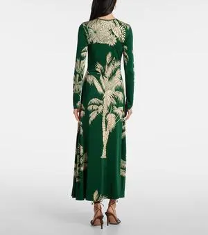 Johanna Ortiz Printed Ruched Jersey Midi Dress - Green
