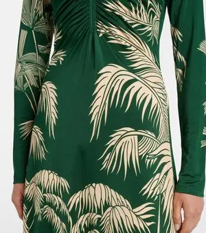 Johanna Ortiz Printed Ruched Jersey Midi Dress - Green