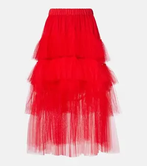 Simone Rocha Tie Tulle Midi Skirt - Red