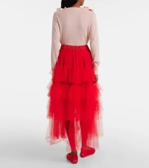 Simone Rocha Tie Tulle Midi Skirt - Red