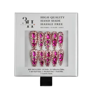 3H NAILS Diamond Diva Long Almond Press-on Nails - One-color