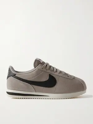 Nike Cortez Leather And Shell-trimmed Suede Sneakers - Gray