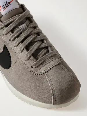 Nike Cortez Leather And Shell-trimmed Suede Sneakers - Gray