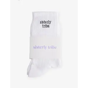 SISTERLY TRIBE Logo-print Cotton-blend Crew Socks - White/ Black
