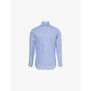 Dunhill Giza Checked Regular-fit Cotton And Cashmere-blend Shirt - Blue