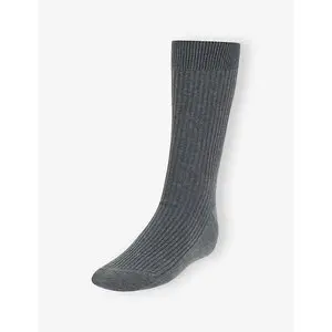 Boggi Milano Ribbed Cotton-blend Socks - Grey