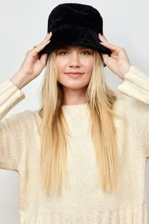 Hat Attack Faux Fur Bucket Hat - Black