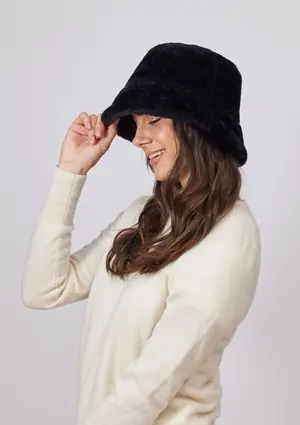 Hat Attack Faux Fur Bucket Hat - Black