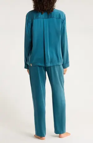 Lunya Piped Washable Silk Pajamas - Piquant Teal/lazing Navy
