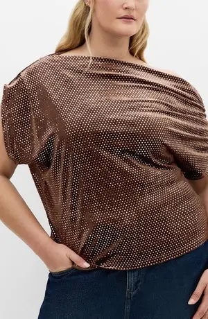 City Chic One-shoulder Top - Bronze