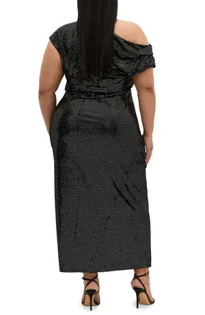 City Chic Ruched One-shoulder Midi Dress