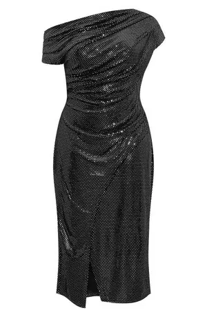 City Chic Ruched One-shoulder Midi Dress