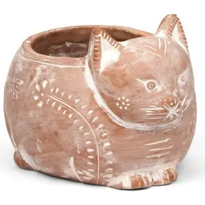 TEN THOUSAND VILLAGES Crouching Cat Planter - Beige