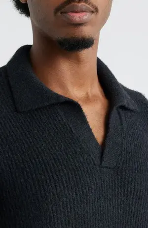 OPEN EDIT Johnny Collar Polo Sweater - Black Caviar