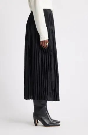Treasure & Bond Pleated Satin Midi Skirt - Black
