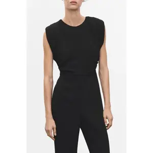 Mango Ruched Sleeveless Wide Leg Jumpsuit - Black