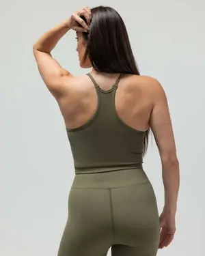REFORMER The Crop Racerback V-neck Tank Top - Olive